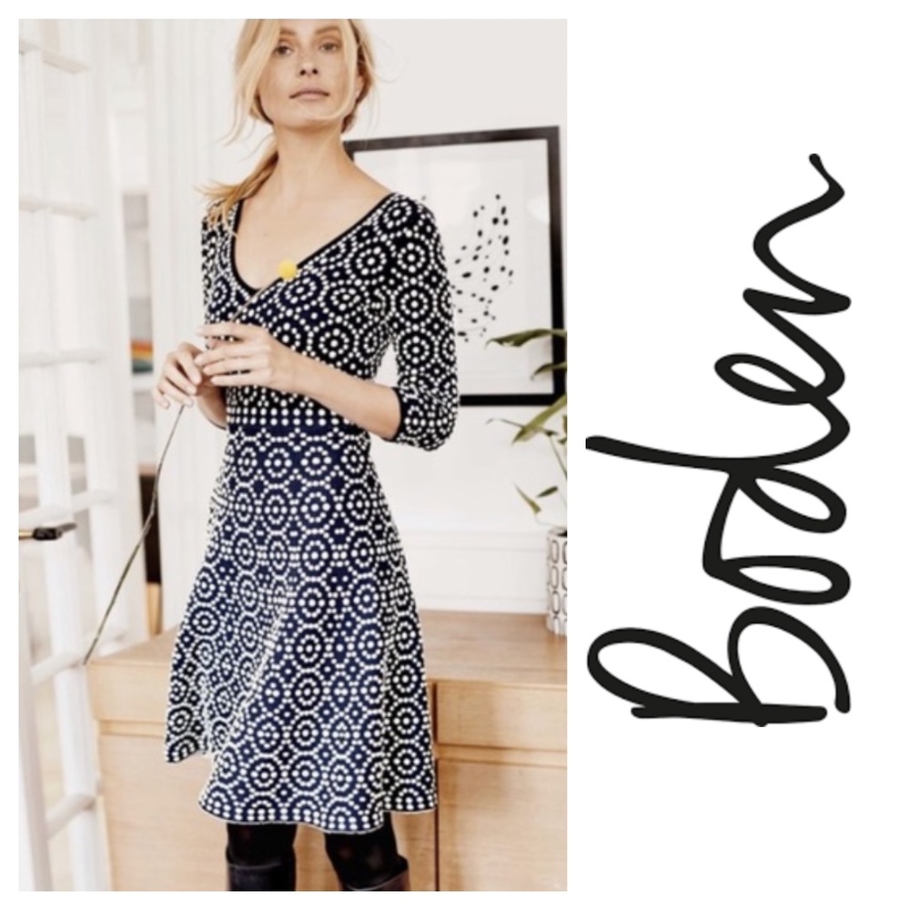 Boden Annabel Fit And Flare Dress In Navy & Ivory - Gem